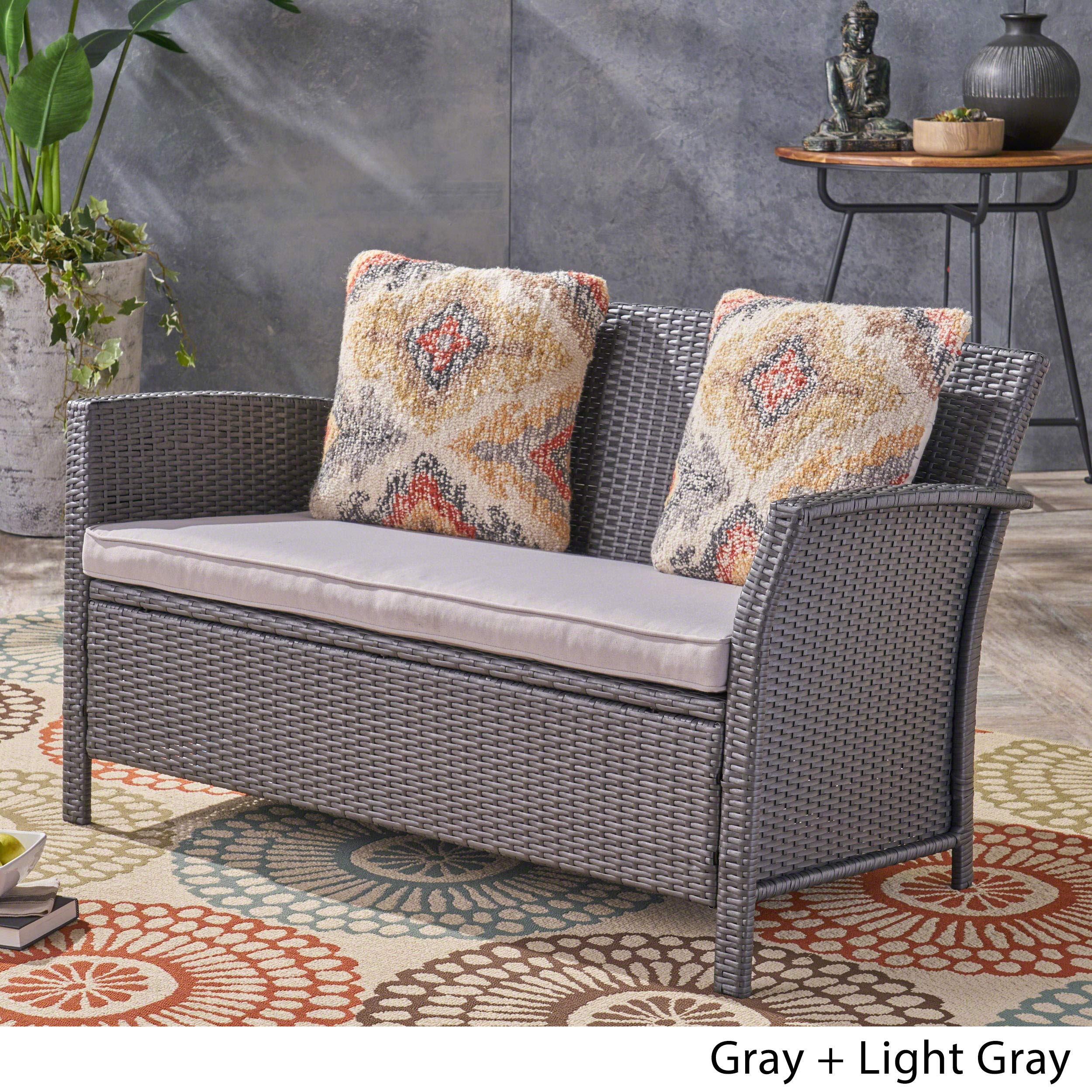 Christopher Knight Home Louisa Outdoor Wicker Loveseat, Silver, Gray/Light Gray