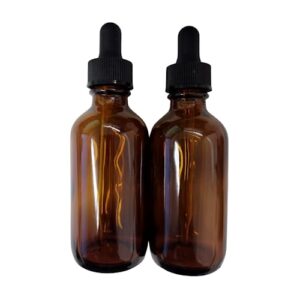 amber glass bottles with eye droppers (2 oz, 2 pk) for essential oils, colognes & perfumes, blank labels included