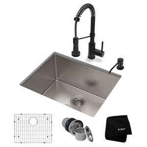 kraus 23-inch 16 gauge standart pro kitchen sink combo set with matte black bolden 18-inch kitchen faucet and soap dispenser, khu101-23-1610-53mb