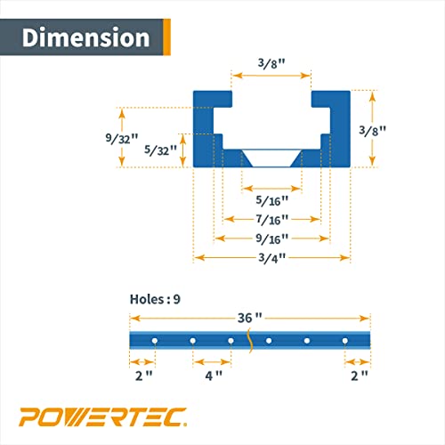 POWERTEC 71372 36 Inch Double-Cut Profile Universal T-Track with Predrilled Mounting Holes, 4 Pack, T Track for Woodworking Jigs and Fixtures, Drill Press Table, Router Table, Workbench