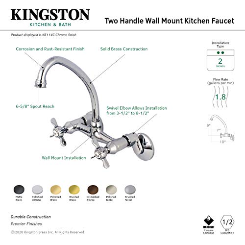 Kingston Brass KS114SB Essex 6-Inch Adjustable Center Wall Mount Kitchen, Brushed Brass