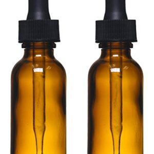 Amber Glass Bottles with Eye Droppers (2 oz, 2 pk) For Essential Oils, Colognes & Perfumes, Blank Labels Included