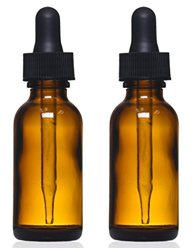 Amber Glass Bottles with Eye Droppers (2 oz, 2 pk) For Essential Oils, Colognes & Perfumes, Blank Labels Included