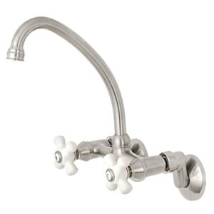 kingston brass ks614sn 6-inch adjustable center wall mount kitchen faucet, brushed nickel