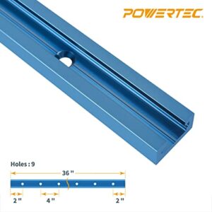 POWERTEC 71372 36 Inch Double-Cut Profile Universal T-Track with Predrilled Mounting Holes, 4 Pack, T Track for Woodworking Jigs and Fixtures, Drill Press Table, Router Table, Workbench