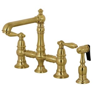 kingston brass ks7277albs kitchen faucet with side sprayer, brushed brass