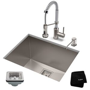 kraus 24-inch 18 gauge pax laundry and utility sink combo set with bolden 18-inch kitchen faucet and soap dispenser, stainless steel chrome khu24l-1610-53ssch