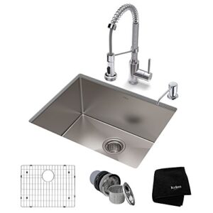 kraus 23-inch 16 gauge standart pro kitchen sink combo set with bolden 18-inch kitchen faucet and soap dispenser, chrome khu101-23-1610-53ch