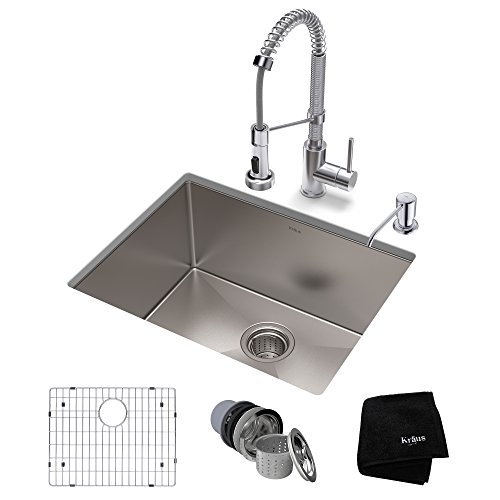 KRAUS 23-inch 16 Gauge Standart PRO Kitchen Sink Combo Set with Bolden 18-inch Kitchen Faucet and Soap Dispenser, Chrome KHU101-23-1610-53CH