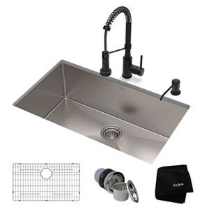 kraus 30-inch 16 gauge standart pro kitchen sink combo set with matte black bolden 18-inch kitchen faucet and soap dispenser, khu100-30-1610-53mb