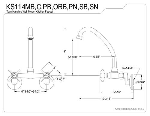 Kingston Brass KS114SB Essex 6-Inch Adjustable Center Wall Mount Kitchen, Brushed Brass