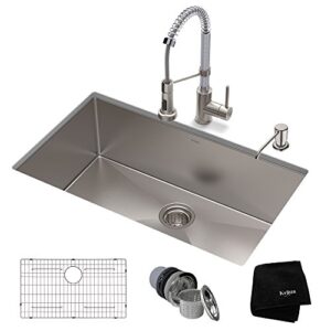 kraus 30-inch 16 gauge standart pro kitchen sink combo set with bolden 18-inch kitchen faucet and soap dispenser, stainless steel chrome khu100-30-1610-53ssch