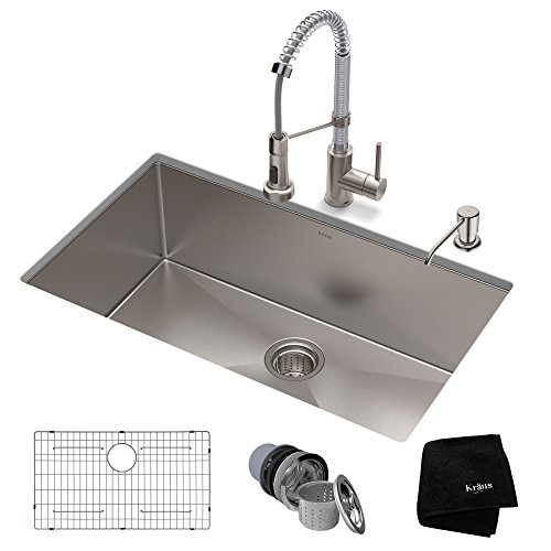 KRAUS 30-inch 16 Gauge Standart PRO Kitchen Sink Combo Set with Bolden 18-inch Kitchen Faucet and Soap Dispenser, Stainless Steel Chrome KHU100-30-1610-53SSCH