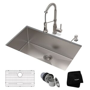 kraus 30-inch 16 gauge standart pro kitchen sink combo set with bolden 18-inch kitchen faucet and soap dispenser, stainless steel khu100-30-1610-53ss