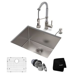 kraus 23-inch 16 gauge standart pro kitchen sink combo set with bolden 18-inch kitchen faucet and soap dispenser, stainless steel chrome khu101-23-1610-53ssch