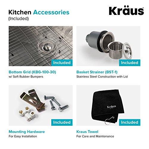 KRAUS 30-inch 16 Gauge Standart PRO Kitchen Sink Combo Set with Matte Black Bolden 18-inch Kitchen Faucet and Soap Dispenser, KHU100-30-1610-53MB