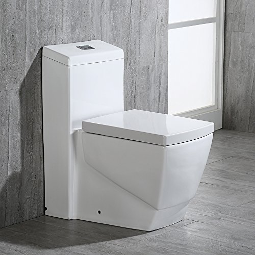 WOODBRIDGE Modern Square Design One Piece Dual Flush 1.28 GP Toilet, Chair Heightwith Soft Closing Seat, Chrome Button B0920-CH, White