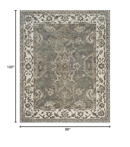 SAFAVIEH Royalty Collection Area Rug - 8' x 10', Grey & Cream, Handmade Traditional Oriental Wool, Ideal for High Traffic Areas in Living Room, Bedroom (ROY993A)