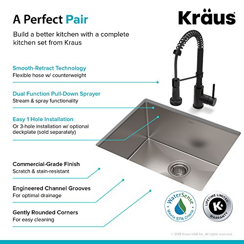 KRAUS 23-inch 16 Gauge Standart PRO Kitchen Sink Combo Set with Matte Black Bolden 18-inch Kitchen Faucet and Soap Dispenser, KHU101-23-1610-53MB