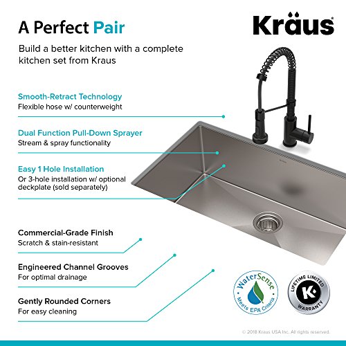 KRAUS 32-inch 16 Gauge Standart PRO Kitchen Sink Combo Set with Matte Black Bolden 18-inch Kitchen Faucet and Soap Dispenser, KHU100-32-1610-53MB