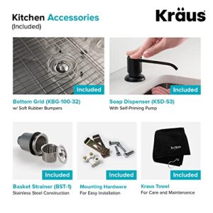 KRAUS 32-inch 16 Gauge Standart PRO Kitchen Sink Combo Set with Matte Black Bolden 18-inch Kitchen Faucet and Soap Dispenser, KHU100-32-1610-53MB