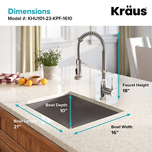 KRAUS 23-inch 16 Gauge Standart PRO Kitchen Sink Combo Set with Bolden 18-inch Kitchen Faucet and Soap Dispenser, Stainless Steel Chrome KHU101-23-1610-53SSCH