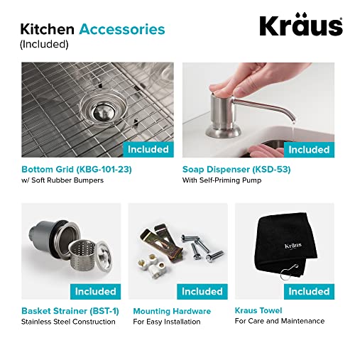 KRAUS 23-inch 16 Gauge Standart PRO Kitchen Sink Combo Set with Bolden 18-inch Kitchen Faucet and Soap Dispenser, Stainless Steel Chrome KHU101-23-1610-53SSCH