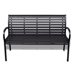 vidaXL Outdoor Patio Bench, Garden Park Bench with Armrests, Front Porch Chair for Backyard Deck Lawn Yard Poolside, Steel and WPC Black