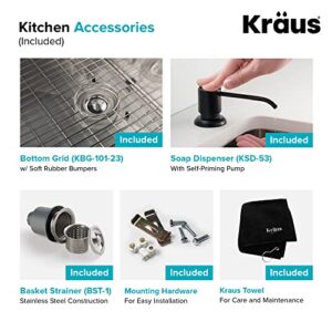 KRAUS 23-inch 16 Gauge Standart PRO Kitchen Sink Combo Set with Matte Black Bolden 18-inch Kitchen Faucet and Soap Dispenser, KHU101-23-1610-53MB