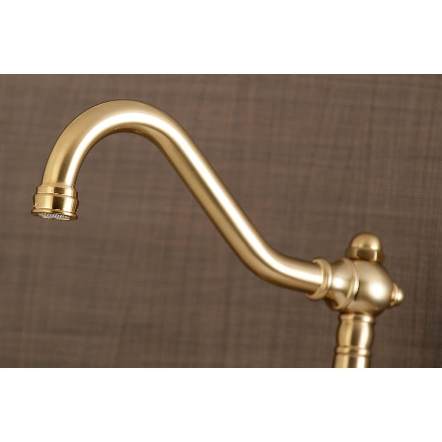 Kingston Brass KS3227BEX 6-Inch Adjustable Center Wall Mount Kitchen Faucet, Brushed Brass