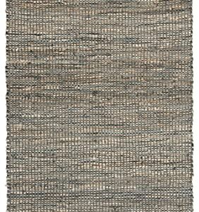 SAFAVIEH Vintage Leather Collection Accent Rug - 4' x 6', Grey, Handmade Boho Fringe Leather & Jute, Ideal for High Traffic Areas in Entryway, Living Room, Bedroom (VTL203F)