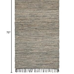 SAFAVIEH Vintage Leather Collection Accent Rug - 4' x 6', Grey, Handmade Boho Fringe Leather & Jute, Ideal for High Traffic Areas in Entryway, Living Room, Bedroom (VTL203F)