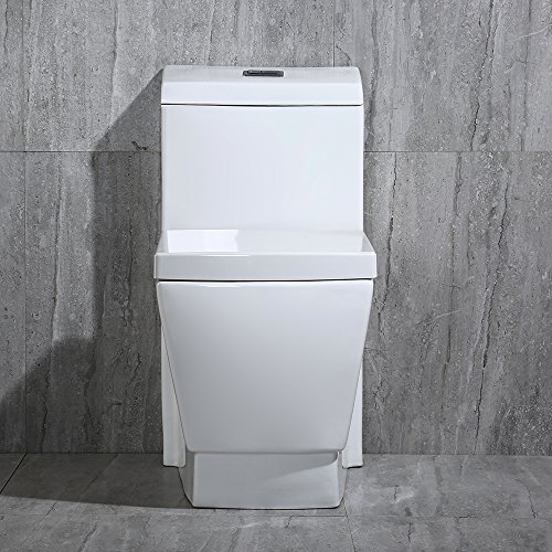 WOODBRIDGE Modern Square Design One Piece Dual Flush 1.28 GP Toilet, Chair Heightwith Soft Closing Seat, Chrome Button B0920-CH, White