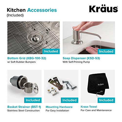 KRAUS 32-inch 16 Gauge Standart PRO Kitchen Sink Combo Set with Bolden 18-inch Kitchen Faucet and Soap Dispenser, Stainless Steel Matte Black KHU100-32-1610-53SSMB