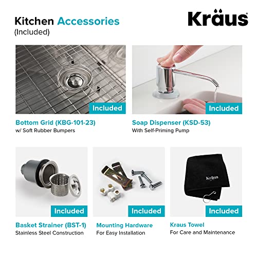 KRAUS 23-inch 16 Gauge Standart PRO Kitchen Sink Combo Set with Bolden 18-inch Kitchen Faucet and Soap Dispenser, Chrome KHU101-23-1610-53CH