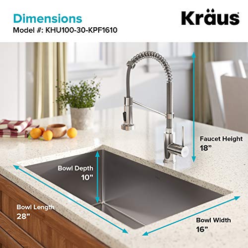 KRAUS 30-inch 16 Gauge Standart PRO Kitchen Sink Combo Set with Bolden 18-inch Kitchen Faucet and Soap Dispenser, Stainless Steel Matte Black KHU100-30-1610-53SSMB