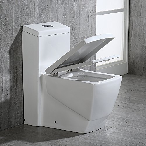 WOODBRIDGE Modern Square Design One Piece Dual Flush 1.28 GP Toilet, Chair Heightwith Soft Closing Seat, Chrome Button B0920-CH, White