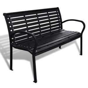 vidaxl outdoor patio bench, garden park bench with armrests, front porch chair for backyard deck lawn yard poolside, steel and wpc black