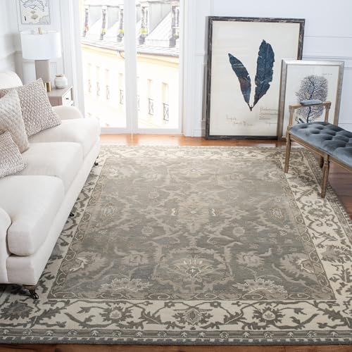 SAFAVIEH Royalty Collection Area Rug - 8' x 10', Grey & Cream, Handmade Traditional Oriental Wool, Ideal for High Traffic Areas in Living Room, Bedroom (ROY993A)