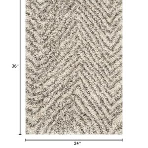 SAFAVIEH Hudson Shag Collection Accent Rug - 2' x 3', Ivory & Grey, Chevron Design, Non-Shedding & Easy Care, 2-inch Thick Ideal for High Traffic Areas in Entryway, Living Room, Bedroom (SGH375A)