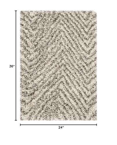 SAFAVIEH Hudson Shag Collection Accent Rug - 2' x 3', Ivory & Grey, Chevron Design, Non-Shedding & Easy Care, 2-inch Thick Ideal for High Traffic Areas in Entryway, Living Room, Bedroom (SGH375A)