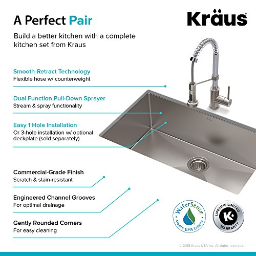 KRAUS 30-inch 16 Gauge Standart PRO Kitchen Sink Combo Set with Bolden 18-inch Kitchen Faucet and Soap Dispenser, Stainless Steel Chrome KHU100-30-1610-53SSCH