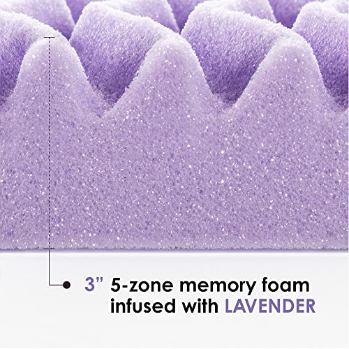 Best Price Mattress Twin Mattress Topper - 3 Inch 5-Zone Memory Foam Bed Topper with Lavender Infused Cooling Mattress Pad, Twin Size