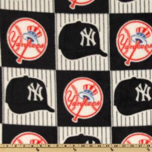 mlb fleece new york yankees blocks blue/red/white, fabric by the yard