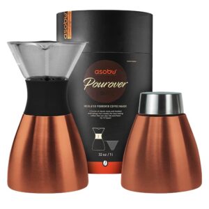 asobu insulated pour over coffee maker (32 oz.) double-wall vacuum, stainless-steel filter and take on the go carafe (copper)