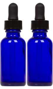 manufacturer direct cobalt glass bottles with eye droppers (2 oz, 2 pk) for essential oils, colognes & perfumes, blank labels included