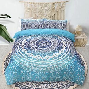 mandala duvet cover set, full bohemia bedding sets 3 of set, boho quilt cover with hidden zipper and 4 corner ties, zhh