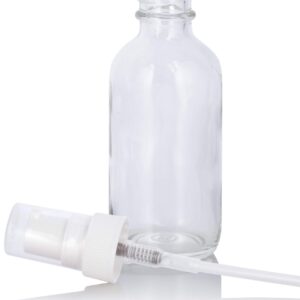 JUVITUS 2 oz / 60 ml Clear Glass Boston Round White Treatment Pump Bottle (24 pack) + Funnel