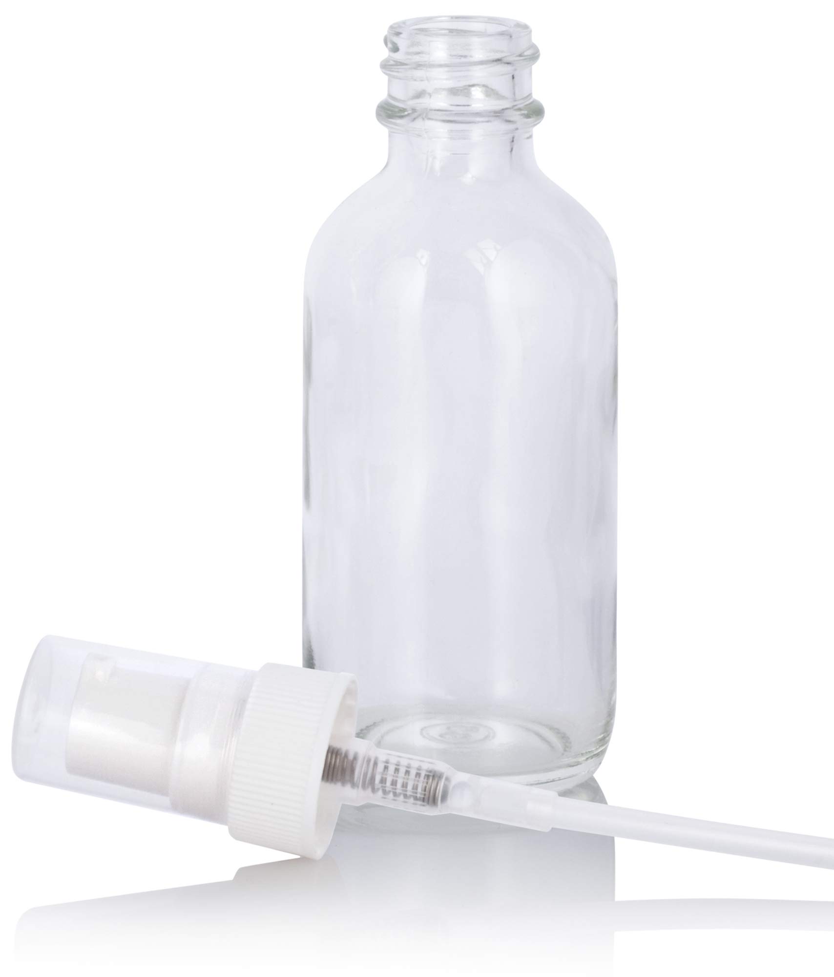 JUVITUS 2 oz / 60 ml Clear Glass Boston Round White Treatment Pump Bottle (24 pack) + Funnel