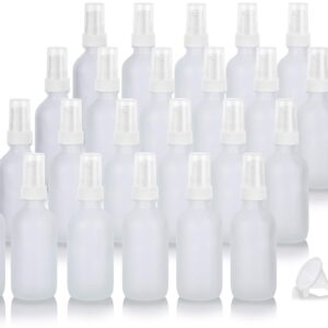 JUVITUS 2 oz Frosted Clear Glass Boston Round White Treatment Pump Bottle + Funnel (24 pack)